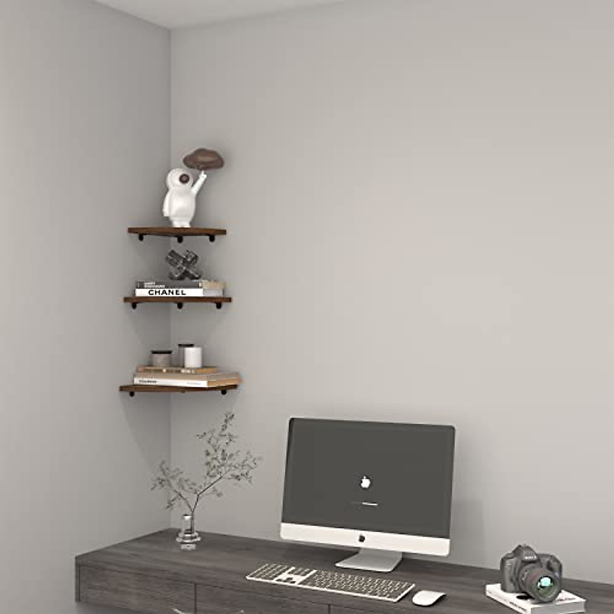 WIFTREY Wall Mount Floating Corner Shelves Set of 3, Hanging Rustic Wall Storage Corner Shelf for Bedroom, Living Room, Bathroom, Kitchen