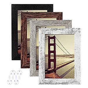 BAIJIALI 4x6 Picture Frame Distressed Farmhouse Wood Pattern Set of 4 with Tempered Glass,Display 3.5x5 Photos with Mat or 4x6 Without Mat, Horizontal and Vertical Formats for Wall and Table Mounting,Multicolour