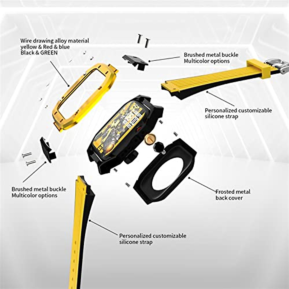 MGTCAR Alloy Watch Case Strap For Apple Watch Series 7 6 5 4 SE 45mm 42mm 44mm Modification Mod Kit watch Strap (Color : Black gold, Size : 44mm)