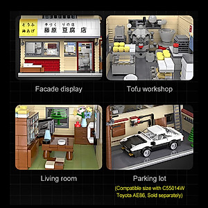 PHYNEDI C61031W Japanese Initial D Tofu Shop Bricks Model, MOC DIY Assembly Small Particle Architecture Construction Building Toy Set (1,908 Pieces)