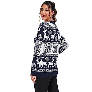Cowasto Women's Reindeer Knitted Christmas Cardigan Sweater Comfy Button Up Casual Open Front Festive Sweaters Navy Blue X-Large