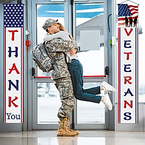 Thank You Veterans Hanging Banner Memorial Day Veterans Day Decoration American Flag Patriotic Decoration for 4th of July