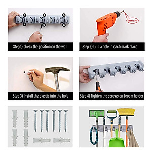 CINEYO 7 Pc's Airtight Food Storage Container & Mop and Broom Holder Wall Mount (Gray)