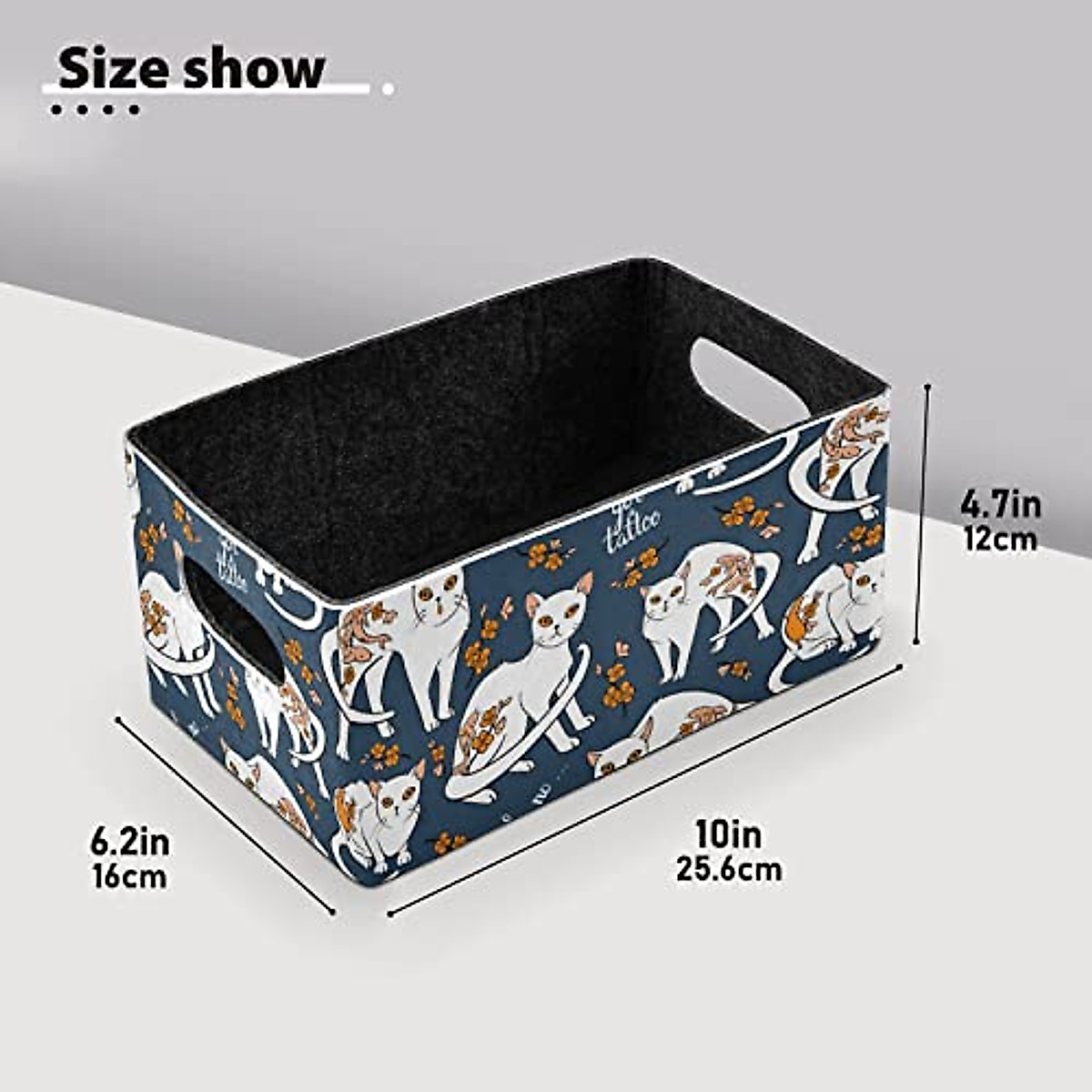 Cat Tattoo Storage Basket Felt Storage Bin Collapsible Felt Storage Empty Gift Baskets Organizer for Kids Bedroom Magazine