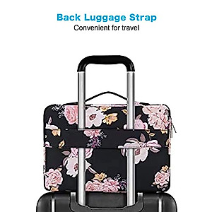 MOSISO 360 Protective Laptop Sleeve Compatible with MacBook Air 15 inch M2 A2941 2023/Pro 16 2023-2019 M2 A2780 M1 A2485 A2141/Pro Retina 15 A1398, 15-15.6 inch Notebook, Peony Bag with Belt, Black