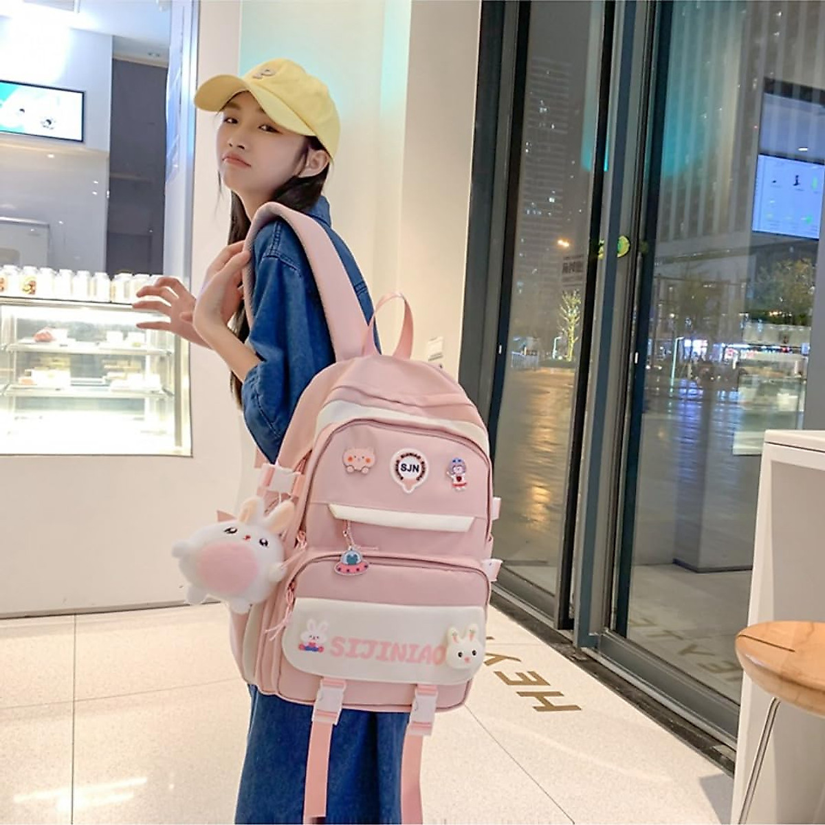 MIFJNF Cute Backpack Kawaii Backpack for School Aesthetic Backpack Kawaii School Supplies Cute Backpacks with Accessories (Pink)