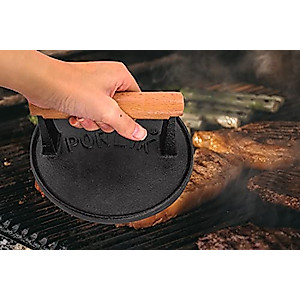 Cast Iron Hamburger Press - Heavy-duty Patty Maker Burger Meat Press Mold with Wooden Handle,7-Inch Round