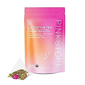 Pink Stork Lactation Tea: Organic Strawberry Hibiscus Nursing Tea, Fenugreek, Fennel, & Goat's Rue for Breast Milk Supply, Breastfeeding Essentials, Postpartum Essentials, Women-Owned, 24 Cups