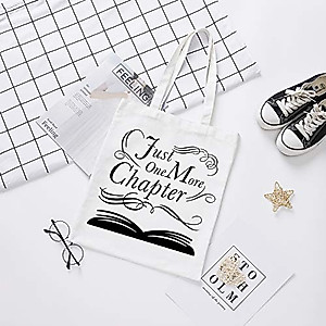 Ihopes Just One More Chapter Reusable Tote Bag | Funny Bookworm Library Canvas Tote Bag School Bag Book Lovers Gift for Teens Men Women Friends Kids