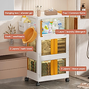 Sineda Storage Bins with Lids - 28 Quart Collapsible Storage Bins, Stackable Storage Bins with Wheels and Door, Ideal for Storage and Organization.(Off White - 3Pack)