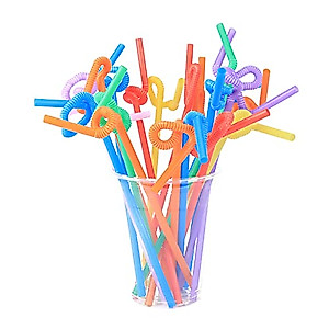 300 Pcs Flexible Colorful Disposable Plastic Bendable Drinking Bendable Straws, 10.4" Long and 0.23'' Diameter