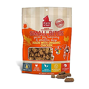 PLATO Small Bites Natural Training Dog Treats - Real Meat - Grain Free - Made in the USA - Organic Chicken Flavor, 6 ounces