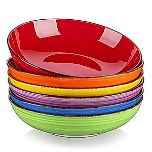vancasso Bonita Pasta Bowls 38 oz, Large Ceramic Salad Bowls, Pasta Plates Bowl set of 6, Microwave & Dishwasher Safe Soup Bowls, Serving Bowls, Assorted Colors