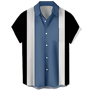 CURBODO Bowling Shirts for Men Retro Short Sleeve Button Down Shirt Hawaiian Casual Printed Beach Shirt Colorblock Babyblue XL