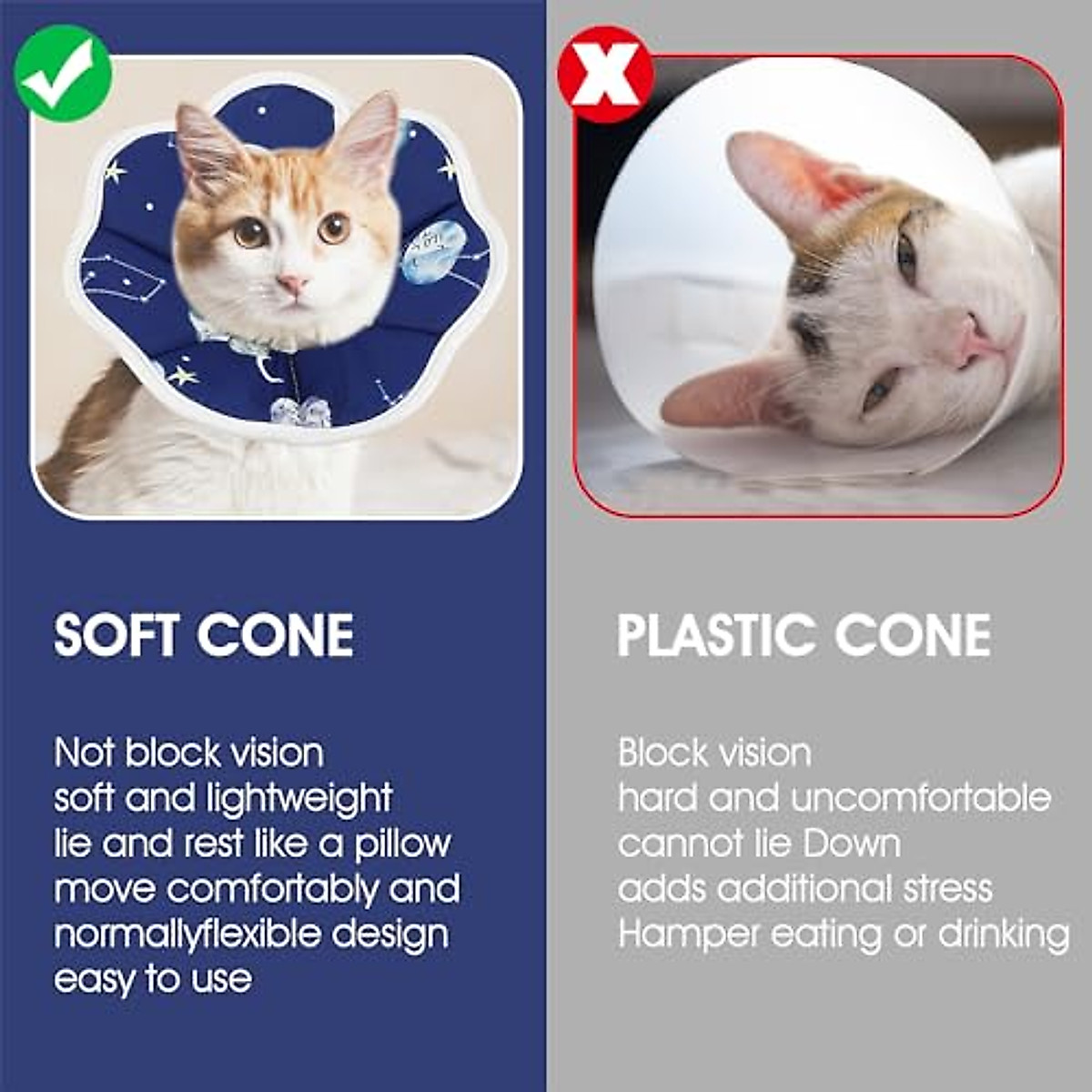 Cobee Soft Cat Cone Collar, Protective Cute Small Cat Recovery Collar Adjustable Fasteners Collars for Kittens Cats E-Collars After Surgery Wound Healing, Fit 6.3"-9" Neck Circumference(Constellation)