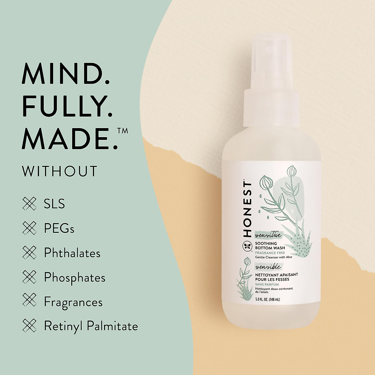 The Honest Company Diaper Rash Cream Spray + Soothing Baby Bottom Wash Bundle | Naturally Derived, Non-Irritating, Cruelty Free | 2 fl oz, 5 fl oz