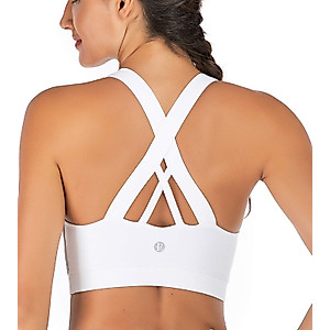RUNNING GIRL Sports Bra for Women, Criss-Cross Back Padded Strappy Sports Bras Medium Support Yoga Bra with Removable Cups A-White