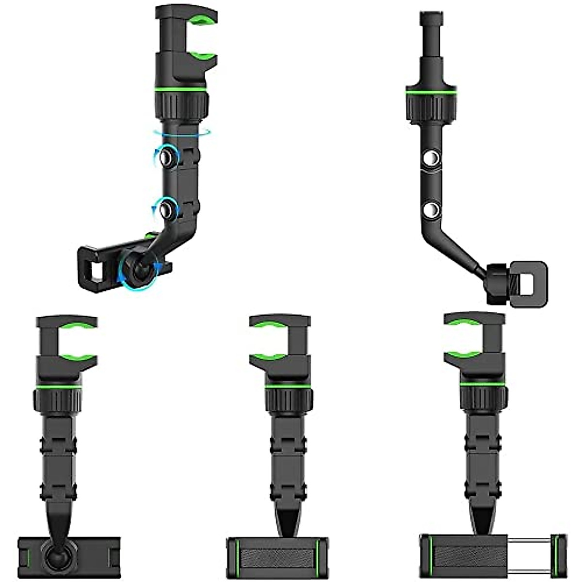 New 360° Rearview Mirror Phone Holder for Car Multifunctional Mount Phone and GPS Holder Universal Rotating Car Phone Holder, Can be Fixed and Adjusted Cell Phone Automobile Cradles (Green)