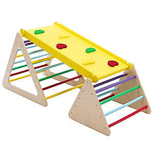 Wonline 3 in 1 Triangle Climber with Ramp Wooden Toddler Climbing Triangle Toys for Sliding and Climbing, 3-Piece Set Play Equipment for Kids Boys Girls Toddler Gym Play Set