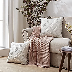 ACCURATEX Throw Pillows Set of 2, Boho Throw Pillows for Farmhouse with Cream Cute Tufted Cover, Decorative Pillow Inserts for Couch, Bed, 16"x16"