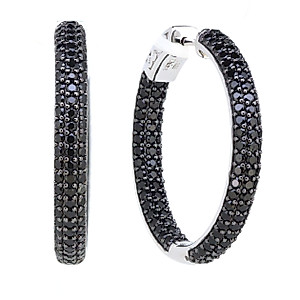 1.25" Sterling Silver Black Spinel Round Hoop Earrings (4.6 CT.T.W)