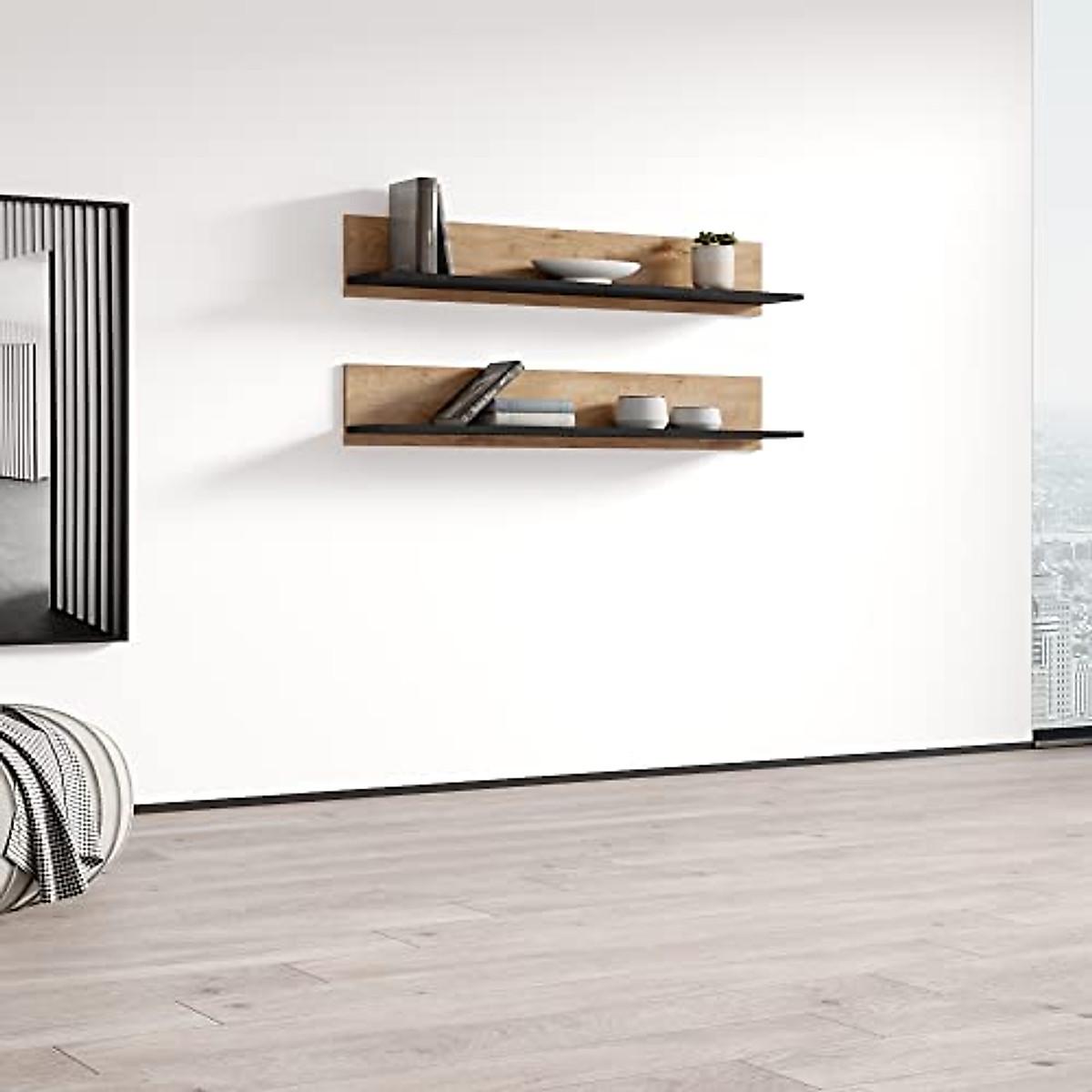 MEBLE FURNITURE & RUGS Soho S5 Modular Modern Wall Mounted Floating 2 Piece Shelf Set