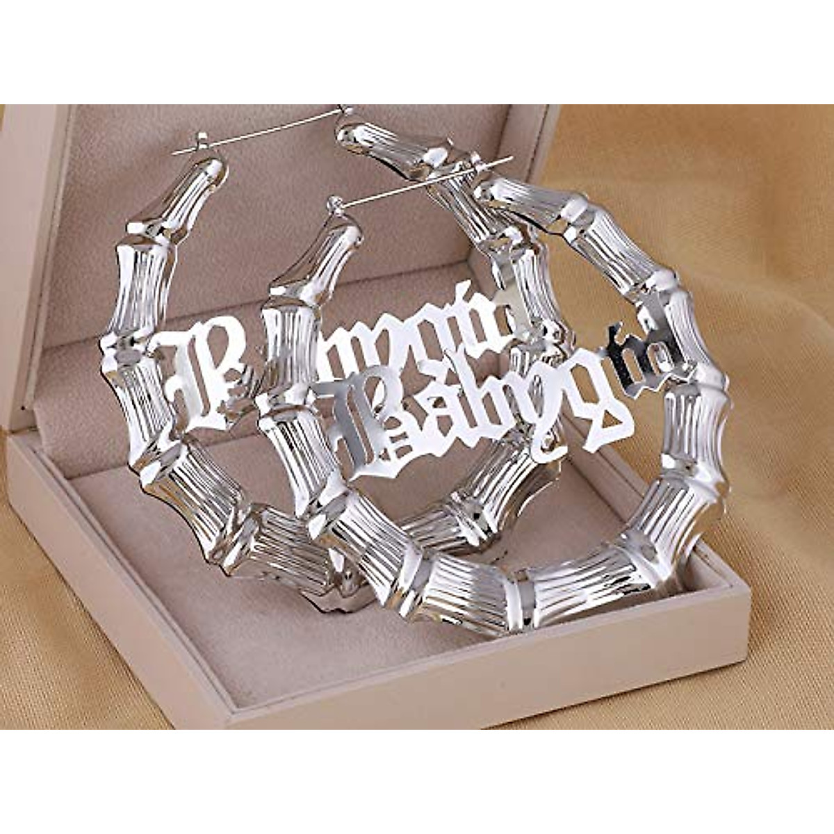 Gold Silver Plated Big Bamboo Hoop Earrings for Women Hip-Pop Style Party Jewelry(B:Silver)