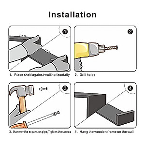 RR ROUND RICH DESIGN Floating Shelves Set of 6 - Rustic Wood Wall Shelves with 3 Small U Shelve and 3 Square Boxes for Free Grouping Black