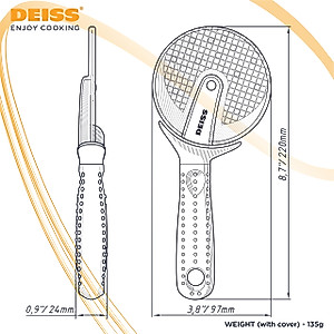 Deiss Lux Heavy Duty Pizza Cutter With Wheel Slicer- Stainless Steel Sharp Smooth Pizza Cutter Wheel With Easy Grip Non-Slip Handle, Dishwasher Safe (BLACK)