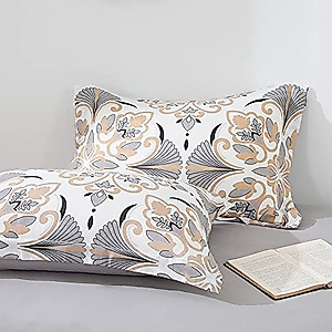 EMME Botanical Floral Comforter Set with Sheets Queen Size 7 Pieces，Brushed Microfiber Bed in a Bag, Ultra Soft and Comfortable Bedding Set for Girls (White Floral, 7-Piece Full/Queen)