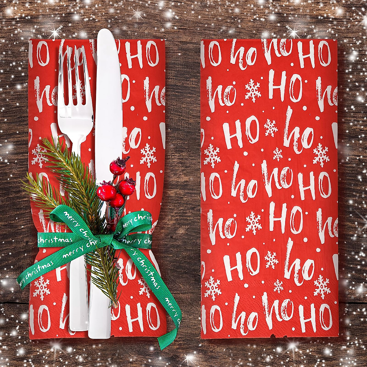 PerKoop 200 Pcs Christmas Guest Napkins Bulk Christmas Disposable Hand Towels Decorative Red Xmas Snowflake Paper Napkins for Winter Holiday Xmas Party Kitchen Bathroom Home Dinners