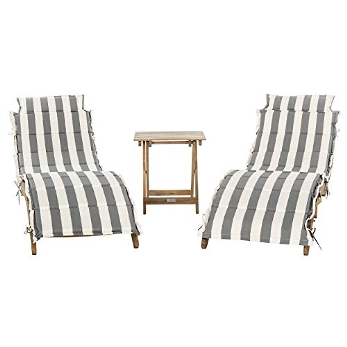SAFAVIEH-Outdoor Collection Pacifica Natural/ Grey Stripe Cushion 3-Piece Chaise Lounge Set with Table