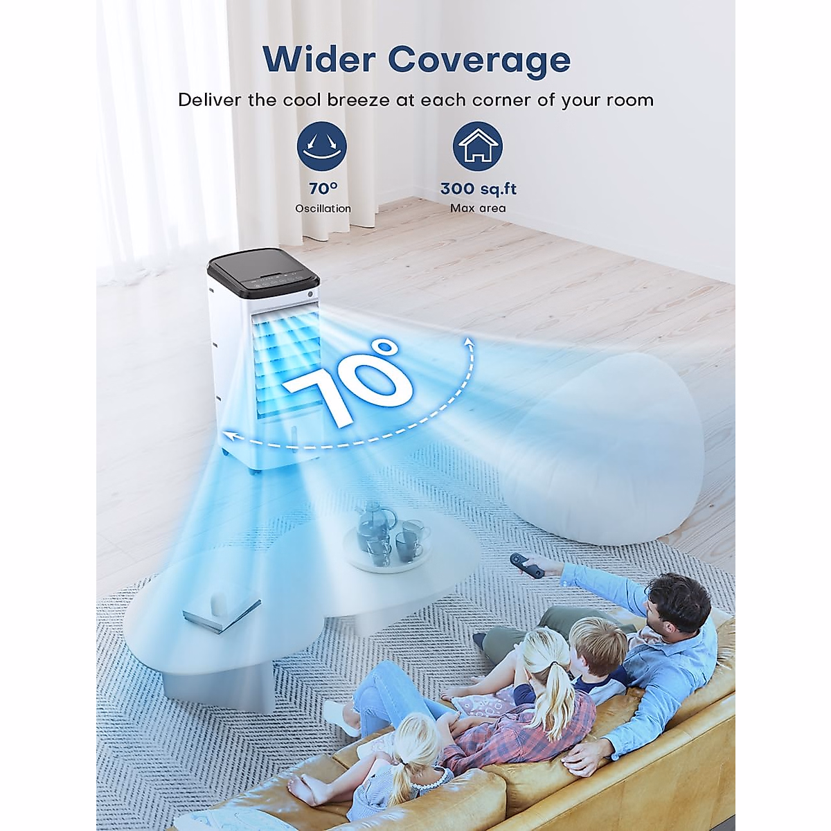 CENSTECH Evaporative Air Cooler, Swamp Cooler Air Conditioner w/ 12H Timer for Auto-off, 6 Upgraded Ice Packs, 3-Speed Windowless Air Conditioner, Smart Remote, Dual Tank Portable Air Cooler for Room