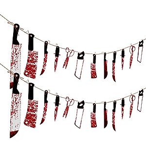 Halloween Decorations Fake Blood Weapons, Halloween Decor Bloody Garland Banner for Haunted House Halloween Horror Party Decor