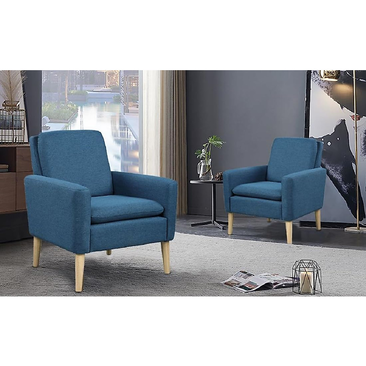 Lohoms Modern Accent Fabric Chair Single Sofa Comfy Upholstered Arm Chair Living Room Furniture Navy Blue