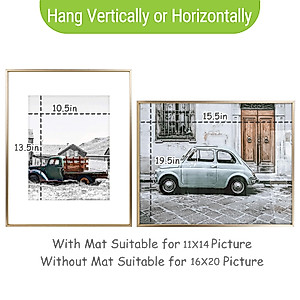 Golden State Art, 16x20 Gold Picture Frame Displays Photo 11x14 with Mat or 16 x 20 Without Mat for Wall Mounting, Classic Satin Aluminum Frames with Real Glass (Pack of 1)