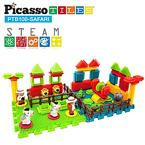 Picasso Toys PTB100 100pcs Hedgehog Block 3D Building Blocks Tiles Safari Theme Set Learning Playset STEM Toy Set Educational Kit Child Brain Development Preschool Kindergarten Toy for Age 3 & Up