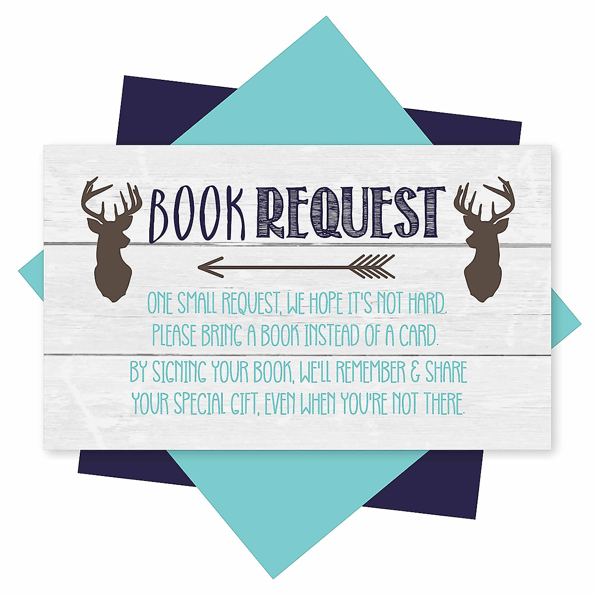 Hadley Designs Deer Baby Shower Invitation set-50 Invitations & 25 Book Request Inserts Include Sprinkle Invites for a Boy and Bring A Book Instead of A Card, Guest Book Alternative