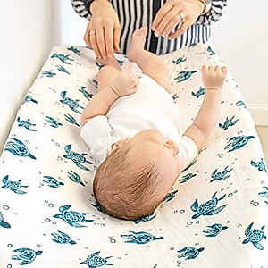 Bebe au Lait Oh So Soft Muslin Changing Pad Cover - Sea Turtles , 36x18 Inch (Pack of 1)