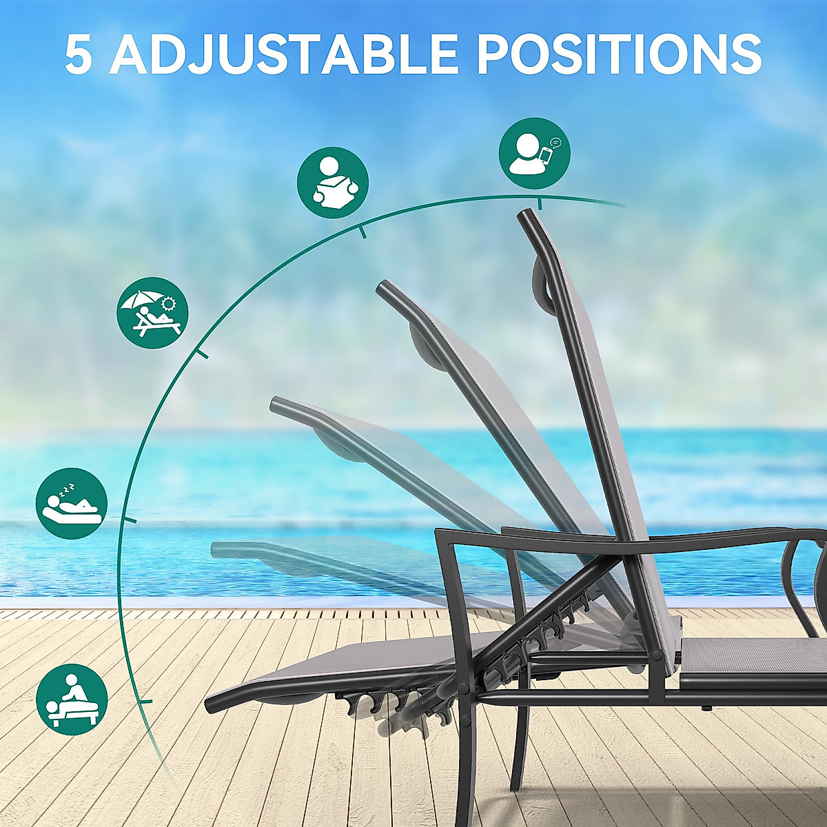 YITAHOME Pool Lounge Chair Set of 2, Chaise Lounge Outdoor w/5-Position Adjustable Backrest, Armrests, Weather Resistant & Easy to Assemble- Brown