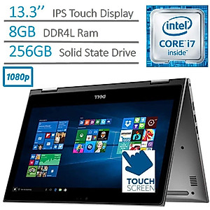Dell Inspiron 13.3 2-in-1 FHD(1920x1080) Touchscreen Convertible Laptop PC, Intel Core i7-6500U 2.5GHz, 8GB DDR4 SDRAM, 256GB SSD, Backlit Keyboard, Bluetooth, HDMI, Windows 10-Gray