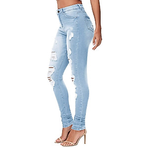 KDF Women's High Waisted Jeans for Women Distressed Ripped Jeans Slim Fit Butt Lifting Skinny Stretch Jeans Denim Pants