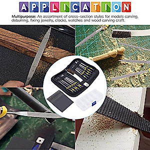 Glarks 18Pcs Assorted Wood Rasp Set Include 12Pcs Mini Hand Metal Files, A Brush and Storage Box with 4Pcs Sandpaper for Fixing Jewelers Diamond Wood Carving Craft