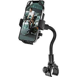 woleyi Gooseneck Spin Bike Phone Mount, Handlebar Clip Cell Phone Holder for Exercise Bicycle, Stationary Cycling, Stroller, Gym Treadmill, Mic Stand, for iPhone 15 Pro Max/14/13/12, 4-7" Smartphone