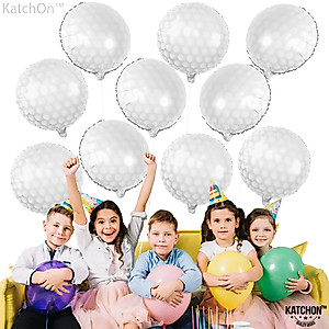 KatchOn, 10 Pcs Golf Balloons for Birthday Party - 18 Inch | Foil Golf Ball Balloons for Golf Party Decorations, Hole In One Birthday Decorations | Golf Party Supplies, Golf Birthday Party Decorations