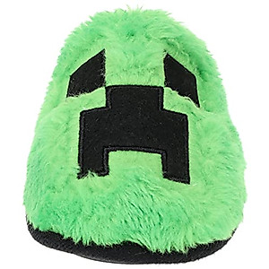 Minecraft Youth Unisex Slipper, Novelty Plush Scuff, Creeper Green, Size 1-2 Big Kid