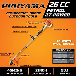 PROYAMA 26cc Weed Eater/Wacker Gas Powered, 2-Cycle Gas String Trimmer/Edger, 3 in 1 Brush Cutter with 17’’ Cutting Path, Grass Trimmer Light Weight
