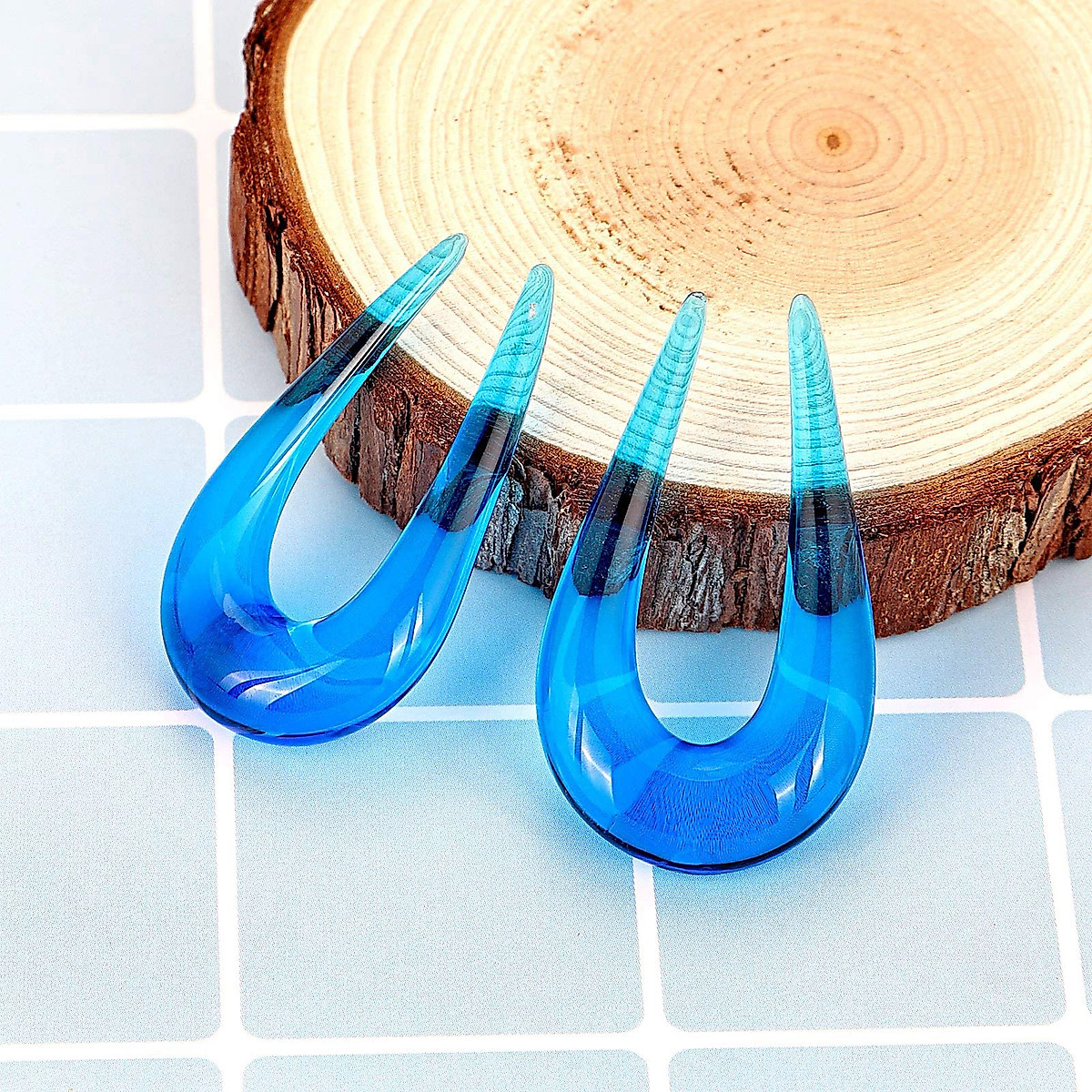 YOFANST 2pcs U-Shape Glass Tapers Blue Handmade Hanger Earrings Piercing Gauges 00G