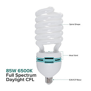 LimoStudio [1 Pack] 85W 6500K E26 CFL, Compact Fluorescent Light Bulb for Photo Studio, Pure White Day Lighting, AGG879