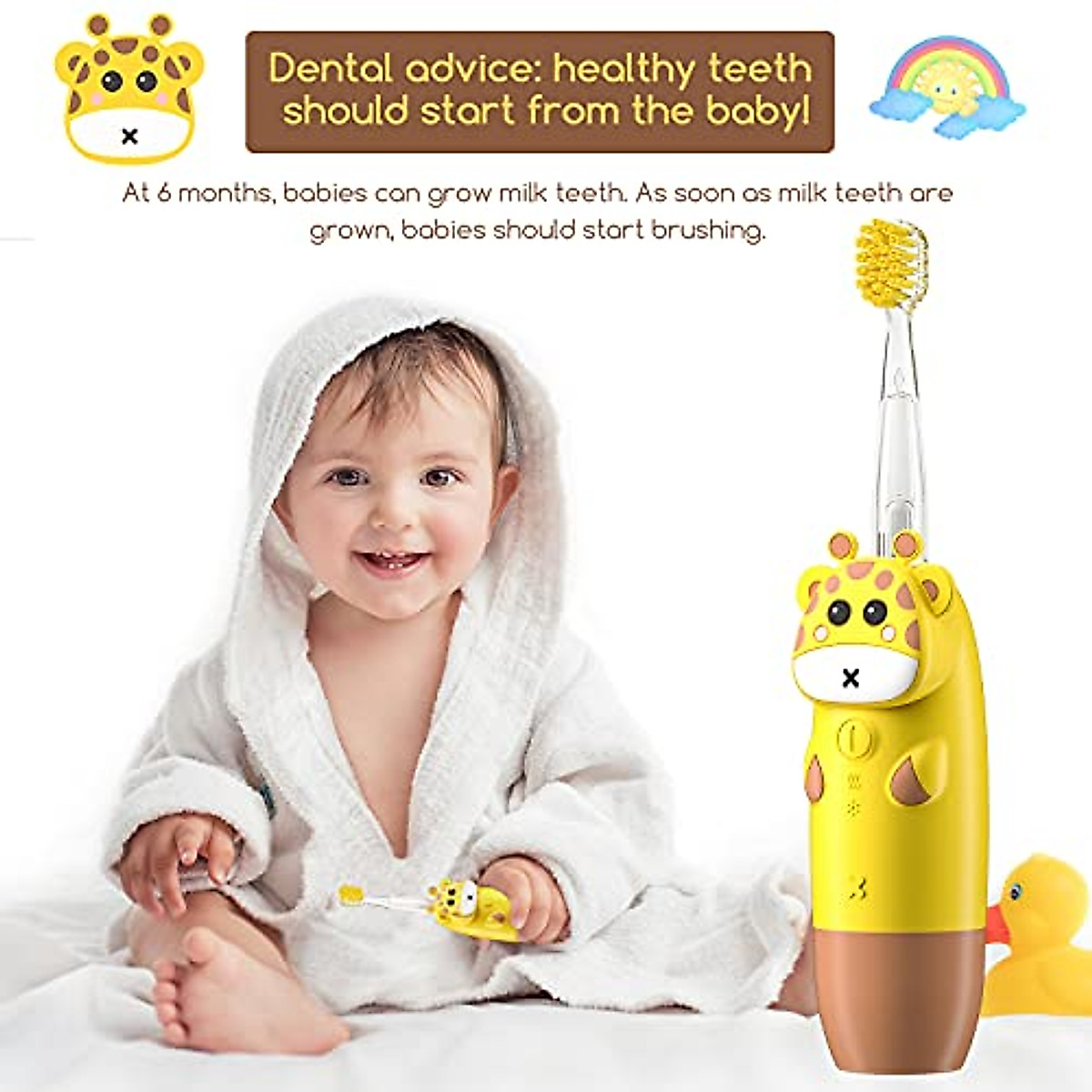 ANSAUCT Toddler Electric Toothbrush, Infant Toothbrush with Smart LED Timer and Sonic Baby Electric Toothbrush Includes 3 Ultra-Soft Brush Heads, Gentle Vibration Baby Toothbrush 6 to 12 Months